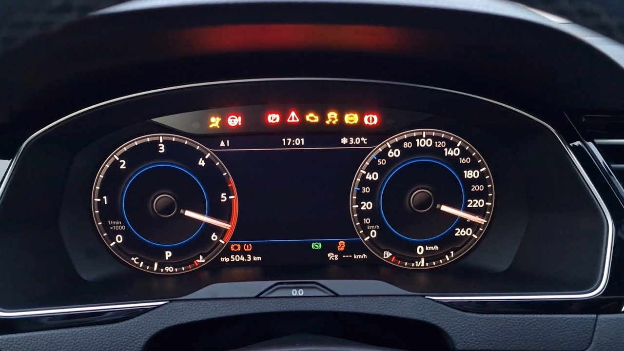 VW Passat B8 virtual cockpit staging/needle sweep - YouTube