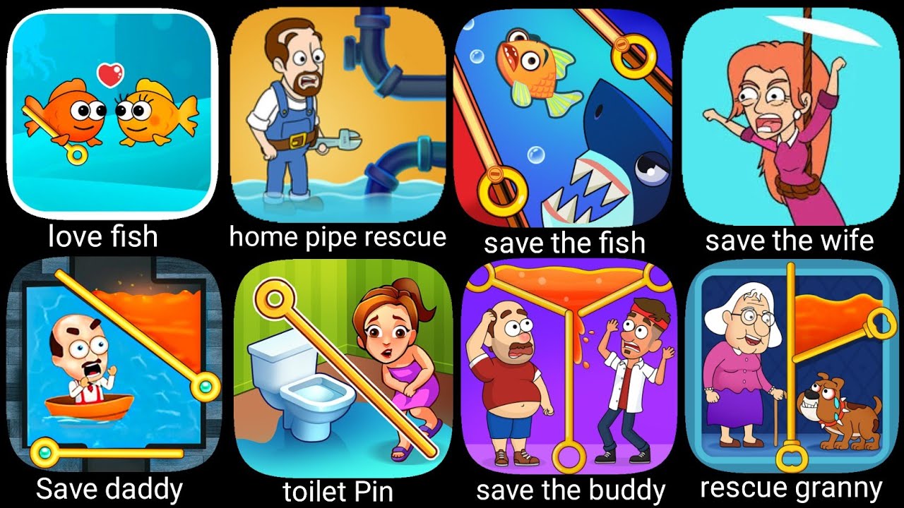 Love fish,Home Pipe rescue,Save the fish,Save wife,Save Daddy,Toilet pin, Save Buddy,rescue ...