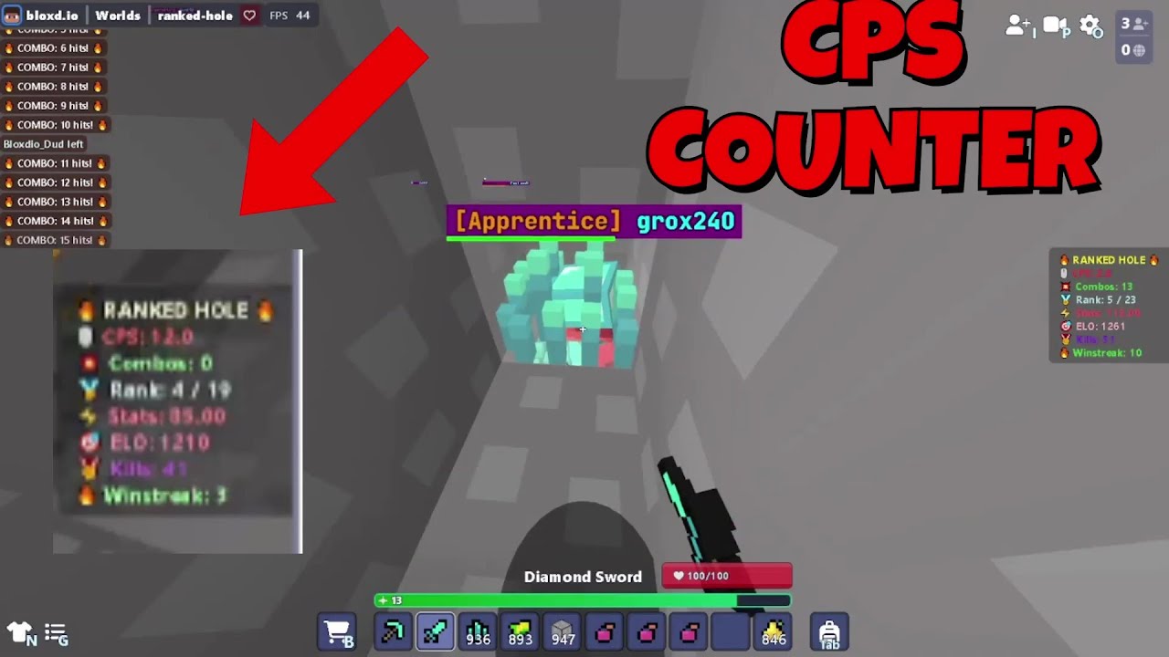 Bloxd.io Hole PVP got 50+ KILLS SERVER HANDCAM + CPS COUNTER - YouTube