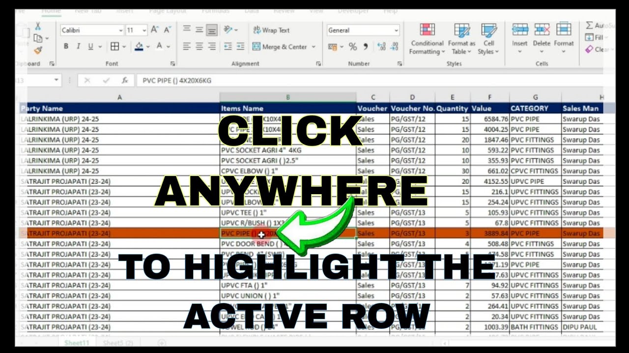 Click Anywhere To Highlight The Active Row With Color In Microsoft ...