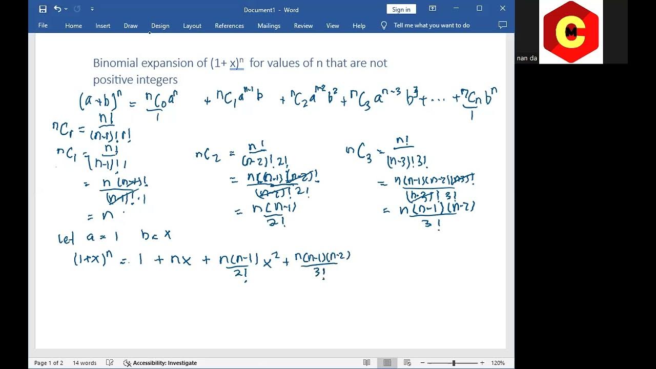 Binomial Expansion (1+x)^n for values of n that are not positive integers - YouTube