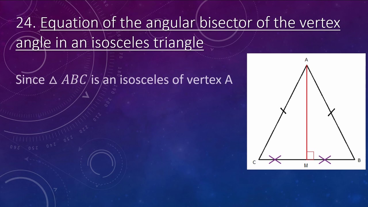 Equation of the angular bisector of the vertex angle in an isosceles ...
