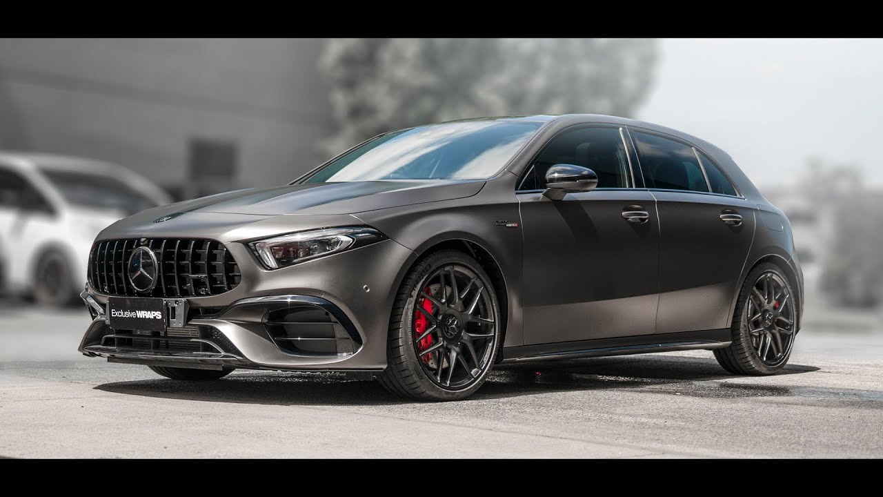 A45S Mercedes AMG wrap - SATIN DARK BASALT - YouTube