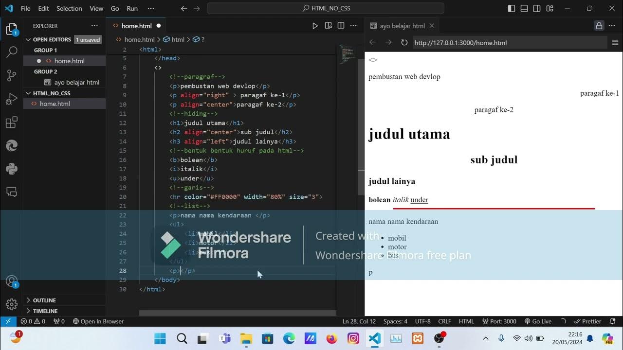 Membuat Html Tampa Css - YouTube