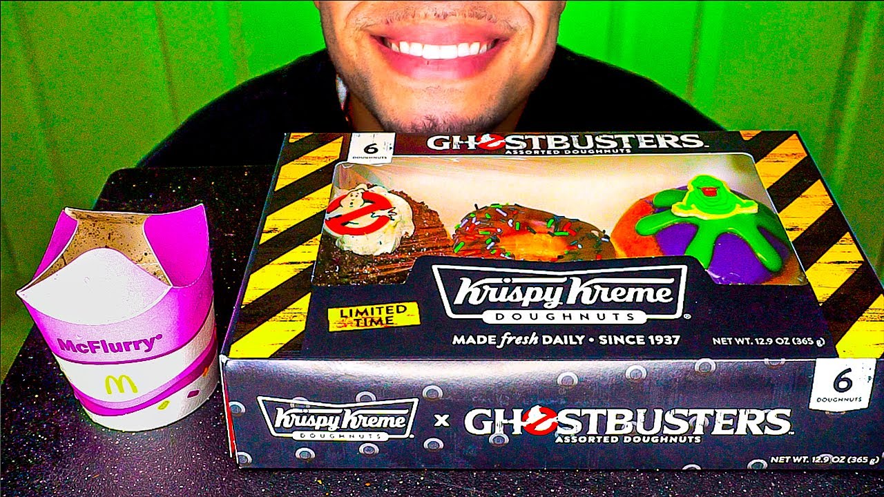 ASMR GHOSTBUSTERS KRISPY KREME DONUTS MILK EATING MCDONALDS OREO ...