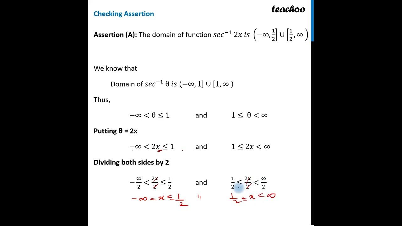[Class 12] Assertion (A): The domain of the function sec^-1 2x is (−∞, - Teachoo - YouTube