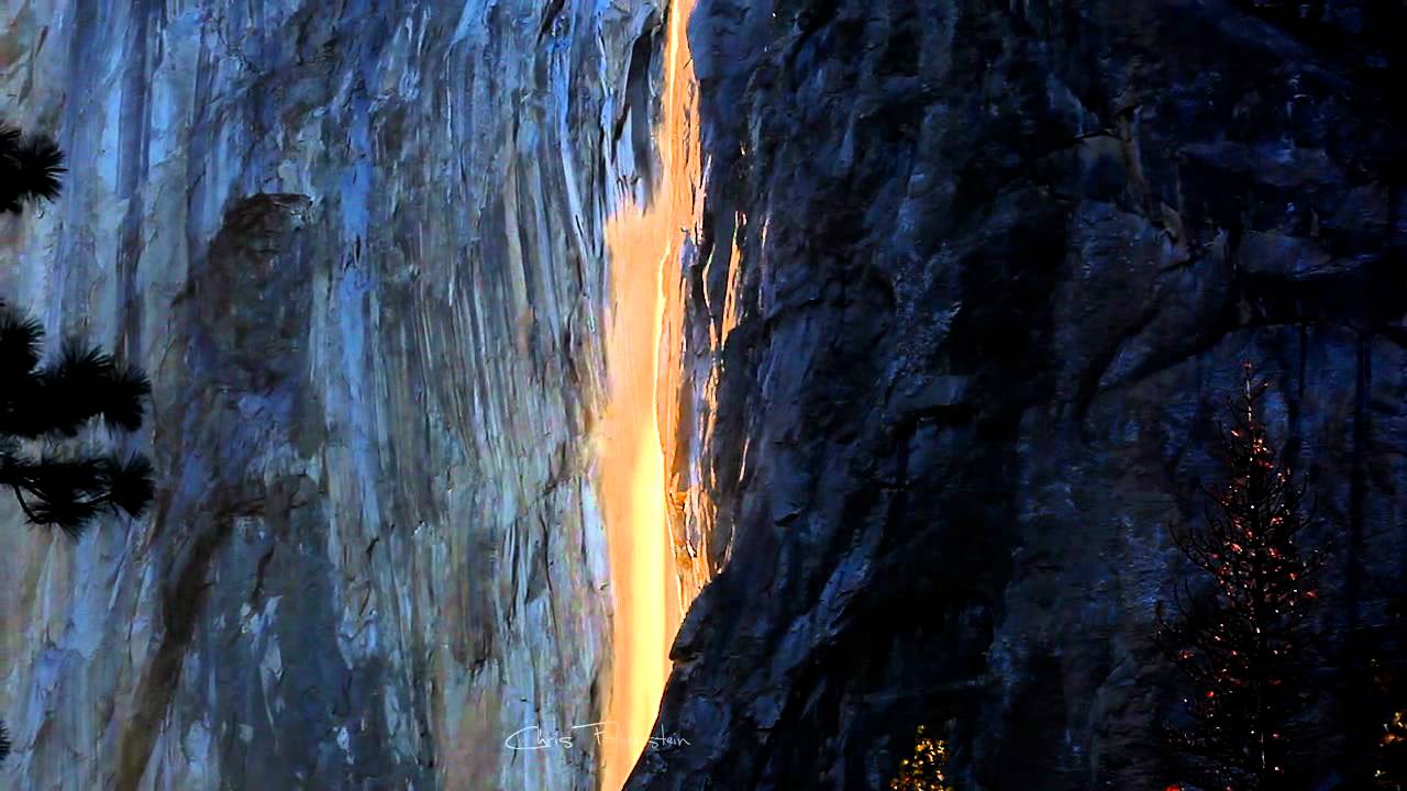 Horsetail Falls, Yosemite's Natural Firefall, going off on 3/3/12 - YouTube