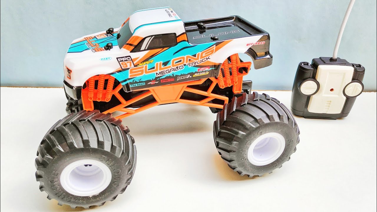 Remote control monster truck racing car big wheel rc car unboxing ...