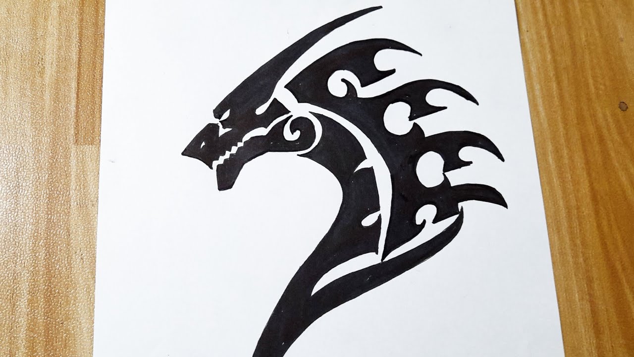 How to draw a tribal dragon - YouTube