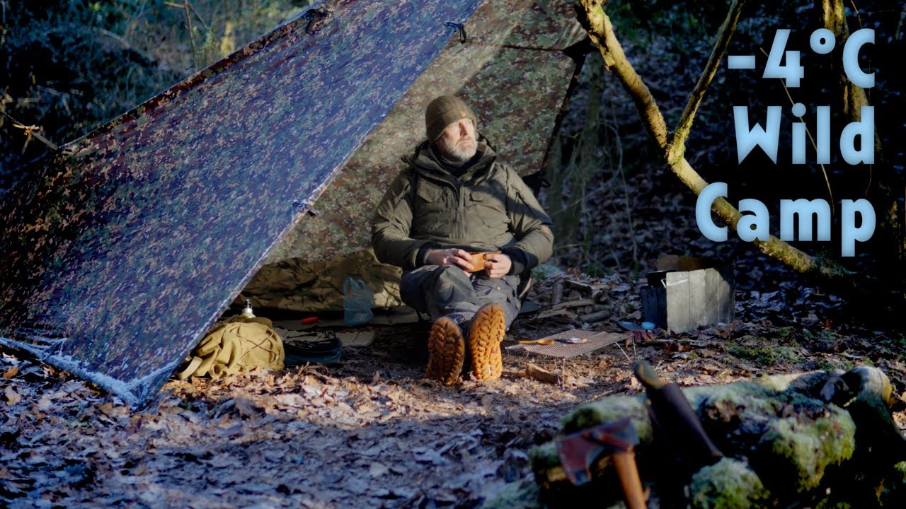-4°C Freezing Solo Wild Camp By A Stream | DD 3x3 Tarp Multicam & Bivvy | Plough Point | No ...