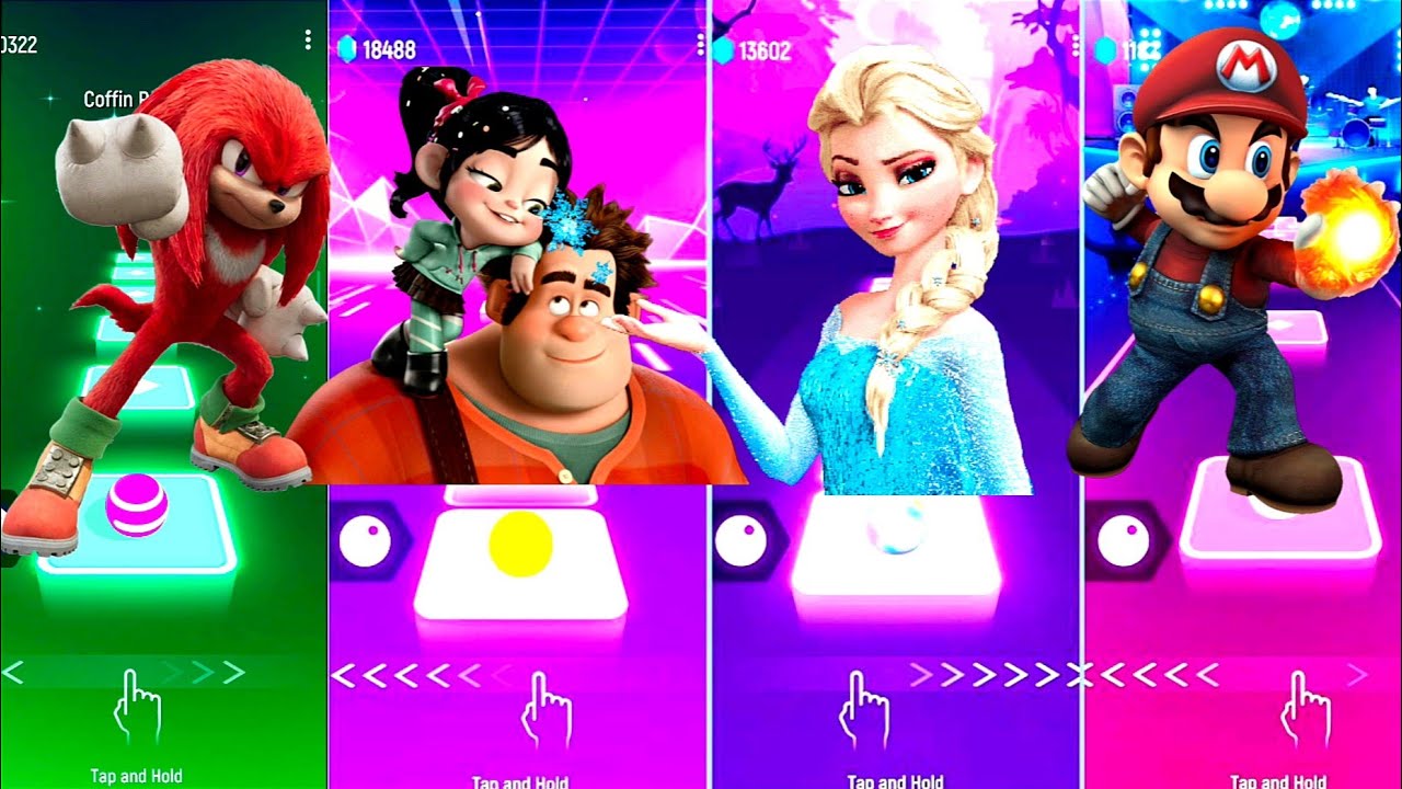 Knuckles vs Ralph vs Elsa vs Mario Tiles Hop - YouTube