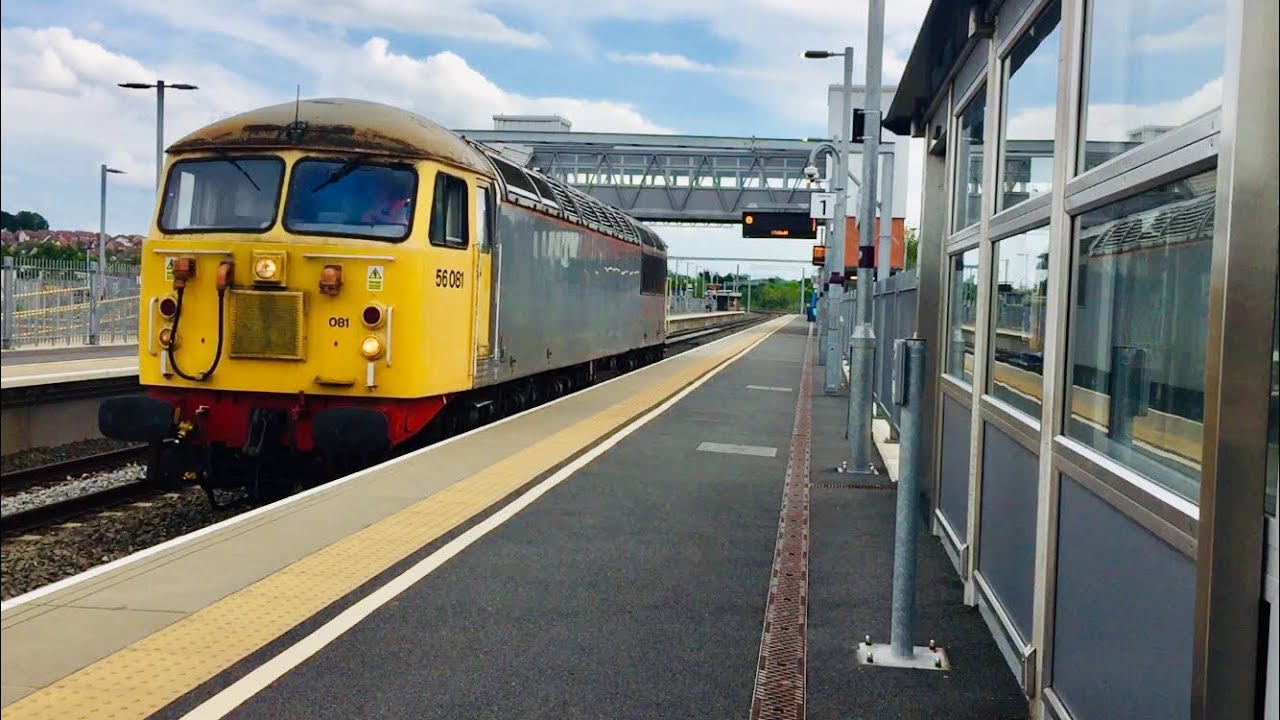 Class 56 56081 passing Market Harborough going to Leicester with a 6 ...