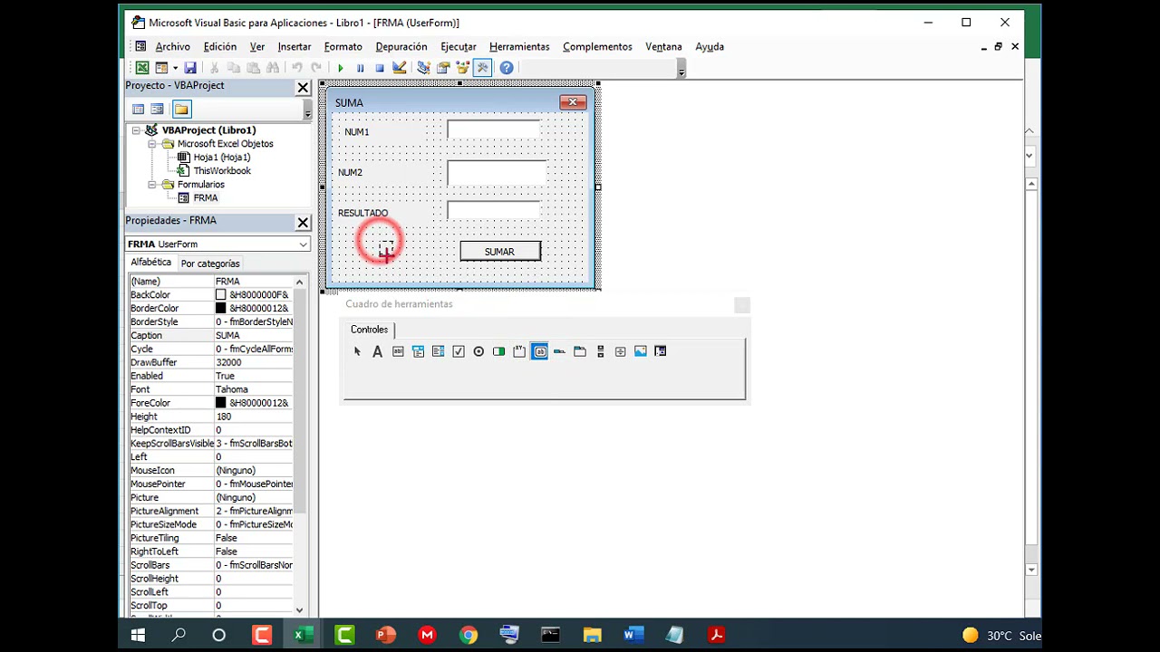 como hacer un proyecto de suma de dos números con Excel 2019 y visual basic - YouTube