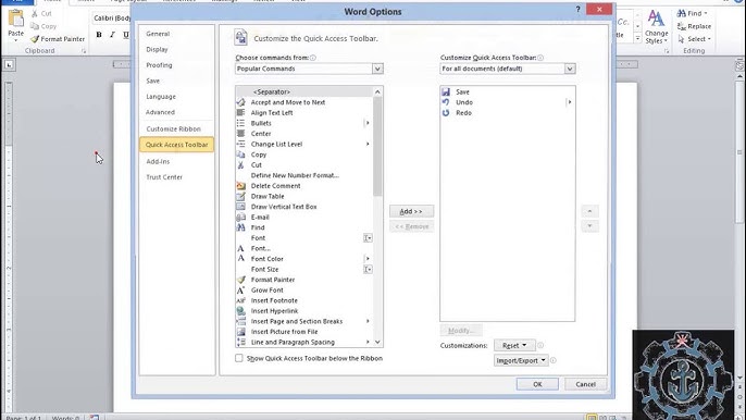 Word 2010 Quick Access Toolbar Youtube