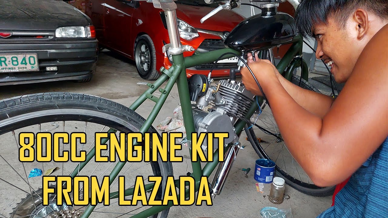 Lexcycle Motorized bike build 80cc bike engine from lazada - YouTube
