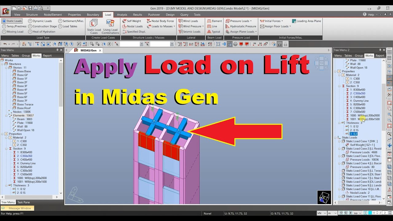 Apply Lift Load in Midas Gen Part 19 [Engineering Services] - YouTube
