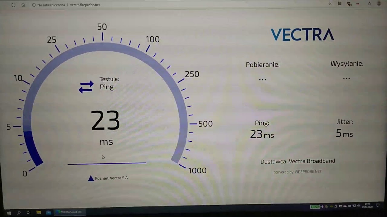 VECTRA INTERNET 150Mb/s W Szczecinku 29.02.2020r Godziny wieczorne ...