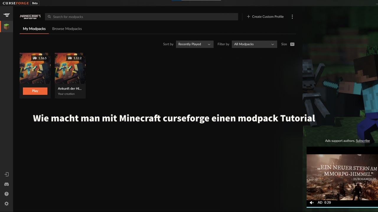 Wie macht man mit Minecraft curseforge einen modpack Tutorial - YouTube
