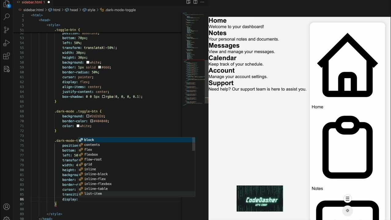 Code Responsive Sidebar in HTML, CSS, and JavaScript | CodeDasher - YouTube
