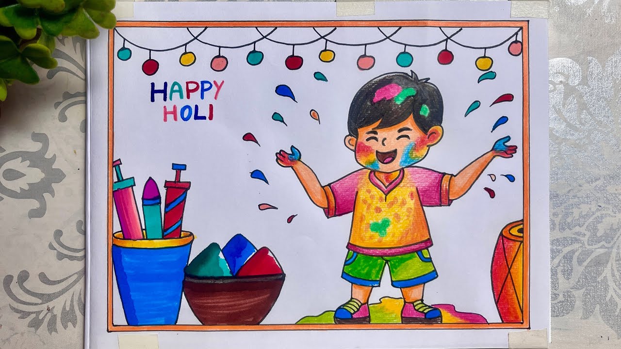 Holi Festival Drawing,, Holi Ka Drawing,, Holi Drawing Easy - YouTube