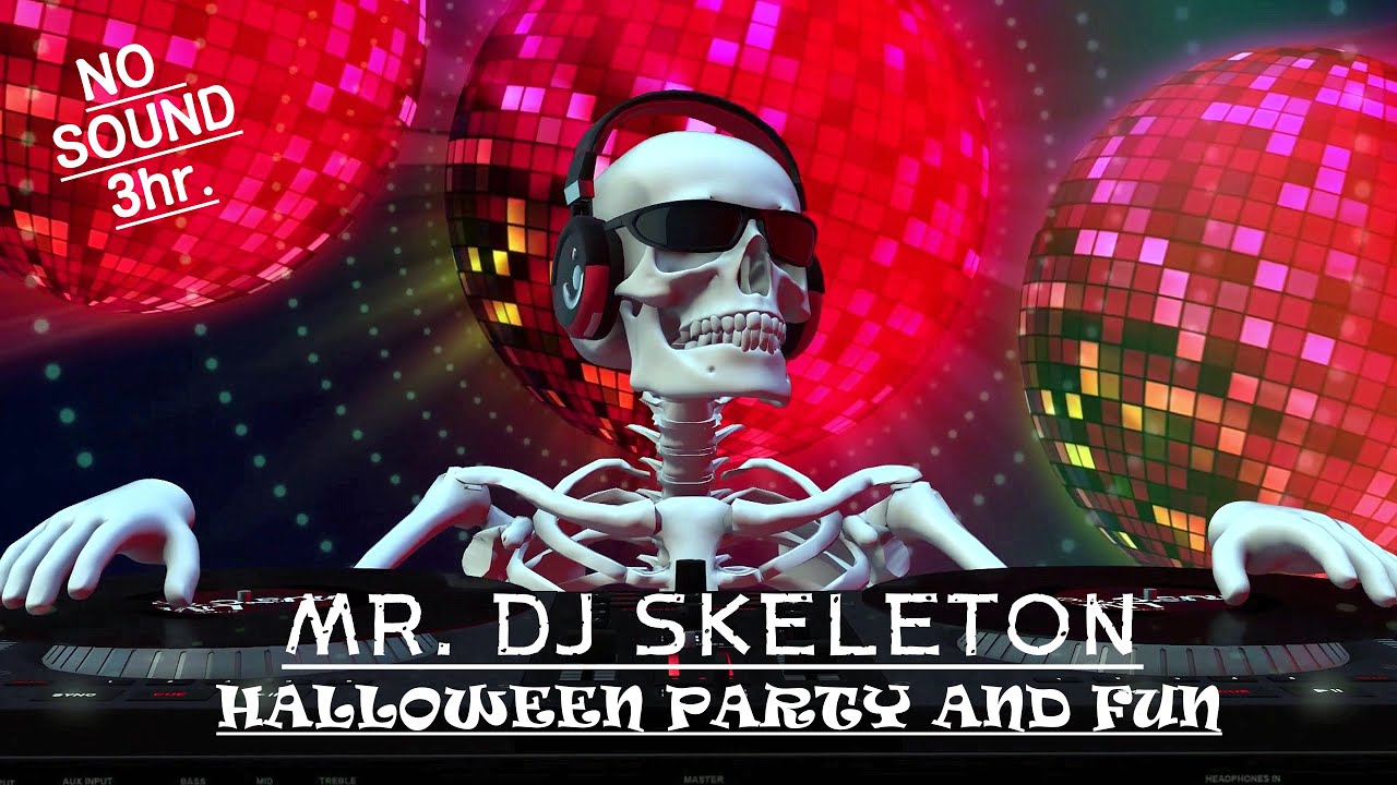 {4K} SCREENSAVER - Mr. DJ Skeleton - Halloween Club Party Deejay. {NO ...