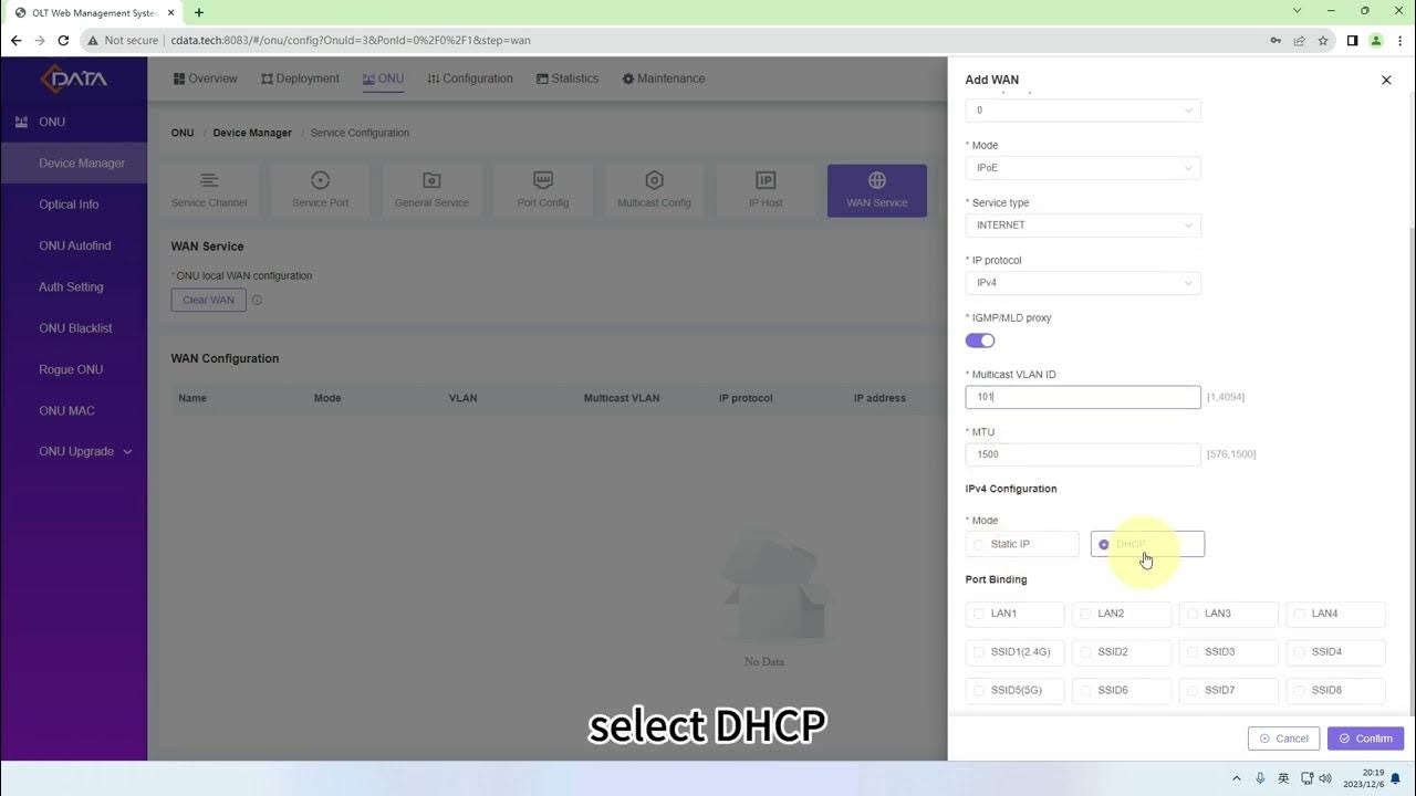 Configure WAN settings for ONUs | C-Data OLT Web Tutorial - YouTube