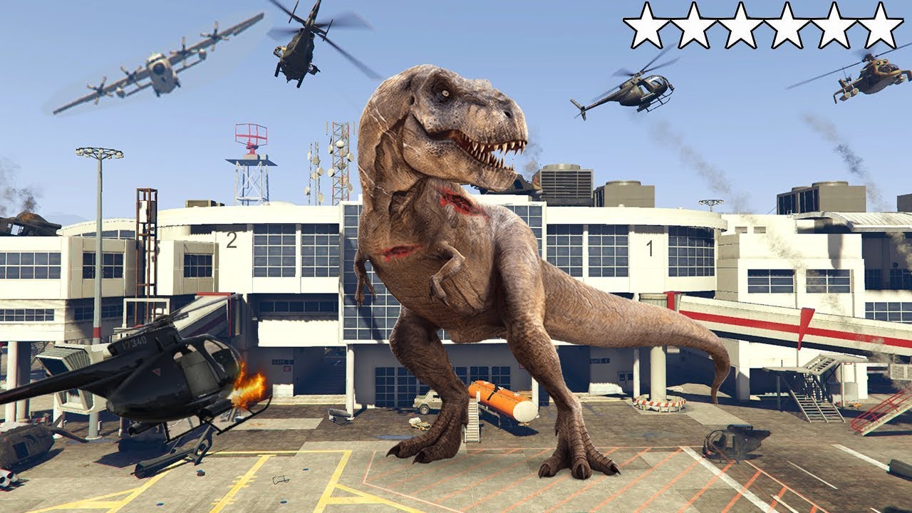 O TIRANOSSAURO REX SOBREVIVE A 6 ESTRELAS NO GTA 5 ?!?! Gta 5 Mods ...