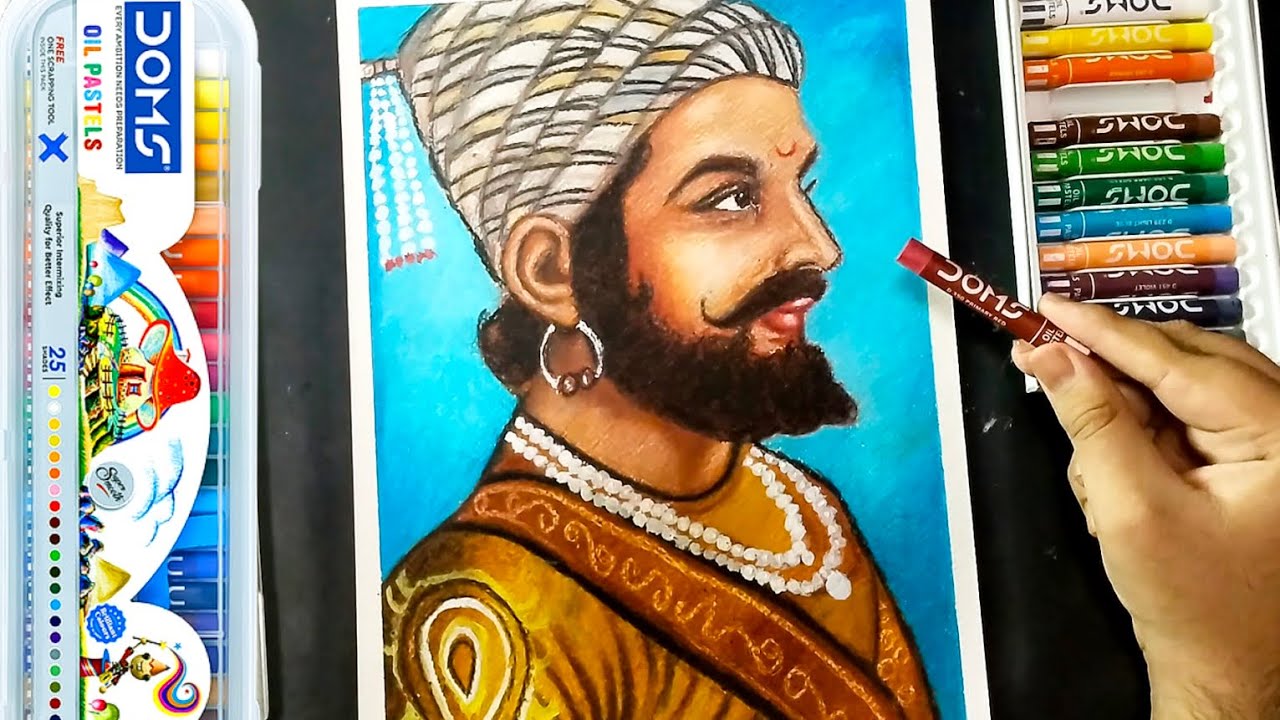 How to Draw🚩🔱Chhatrapati Shivaji Maharaj with Oil Pastels – Step by ...