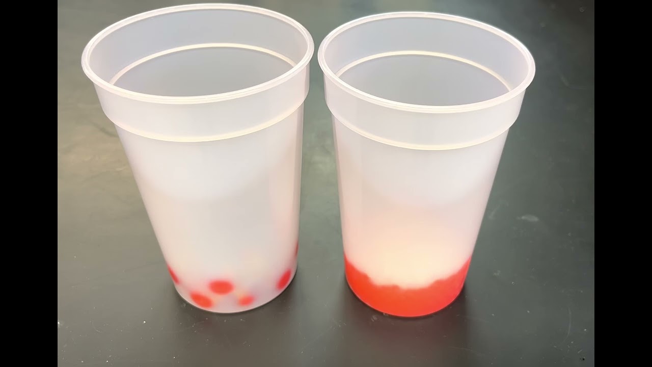 Cold glass spheres in thermochromic cups illustrate surface area - YouTube