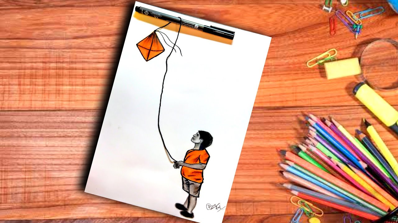 How To Draw A Boy Flying A Kite Step By Step for Beginners ...