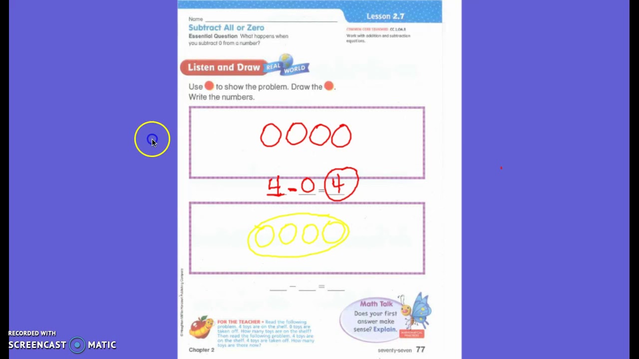 First Grade Math Lesson 2.7 Subtract All or Zero - YouTube
