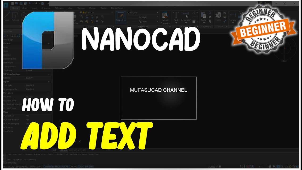 NanoCAD How To Add Text - YouTube