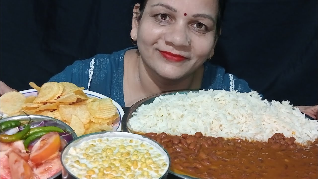 Indian Mukbang # Rajma, Chawal, Chips, Bundi Raita and Salad #R M ...