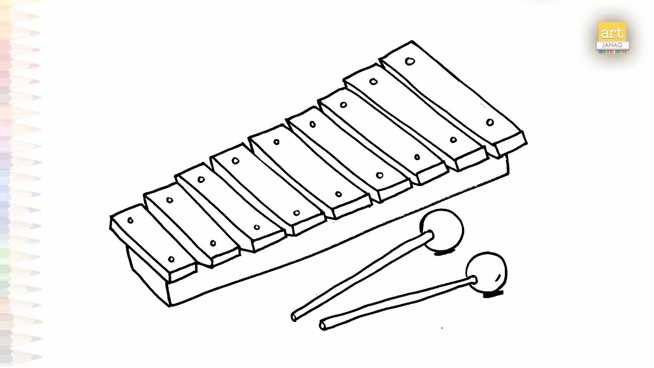 Xylophone drawing easy | Music instrument drawings | How to draw ...