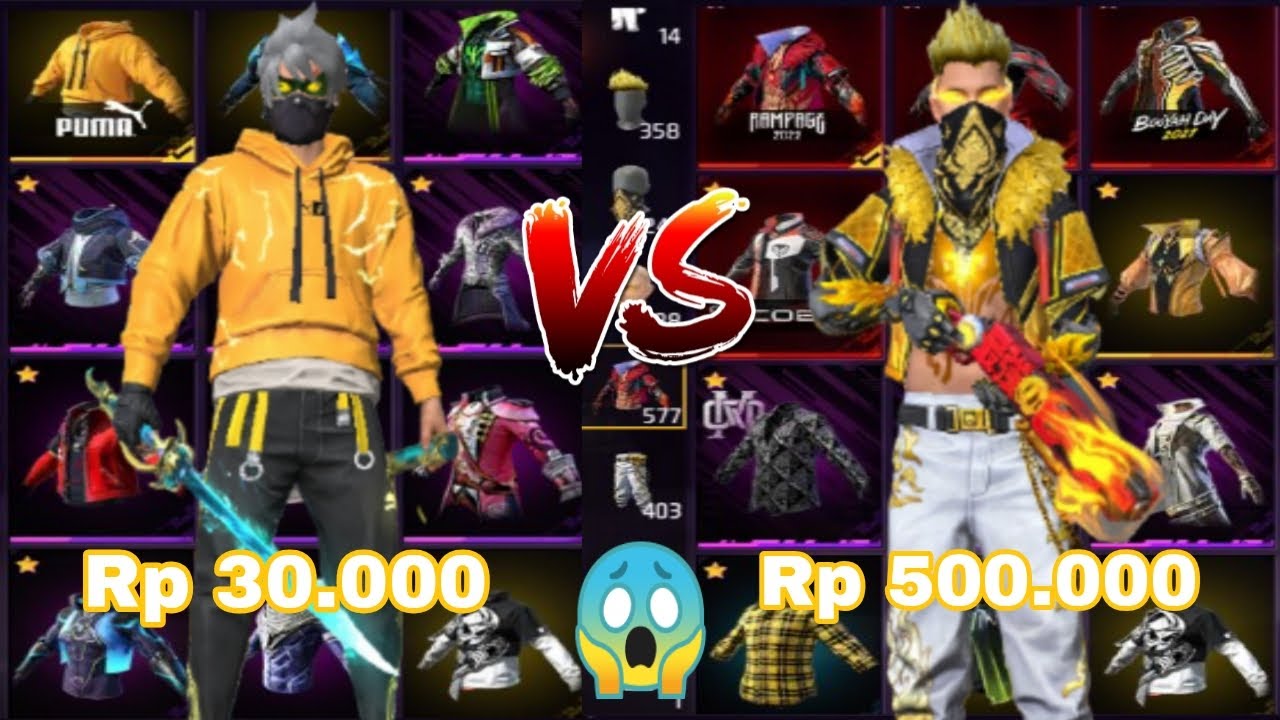 REVIEW AKUN FF HARGA RP 30.000 VS RP 500.000‼️ AKUN SULTAN 😱 BANGET OLD ...