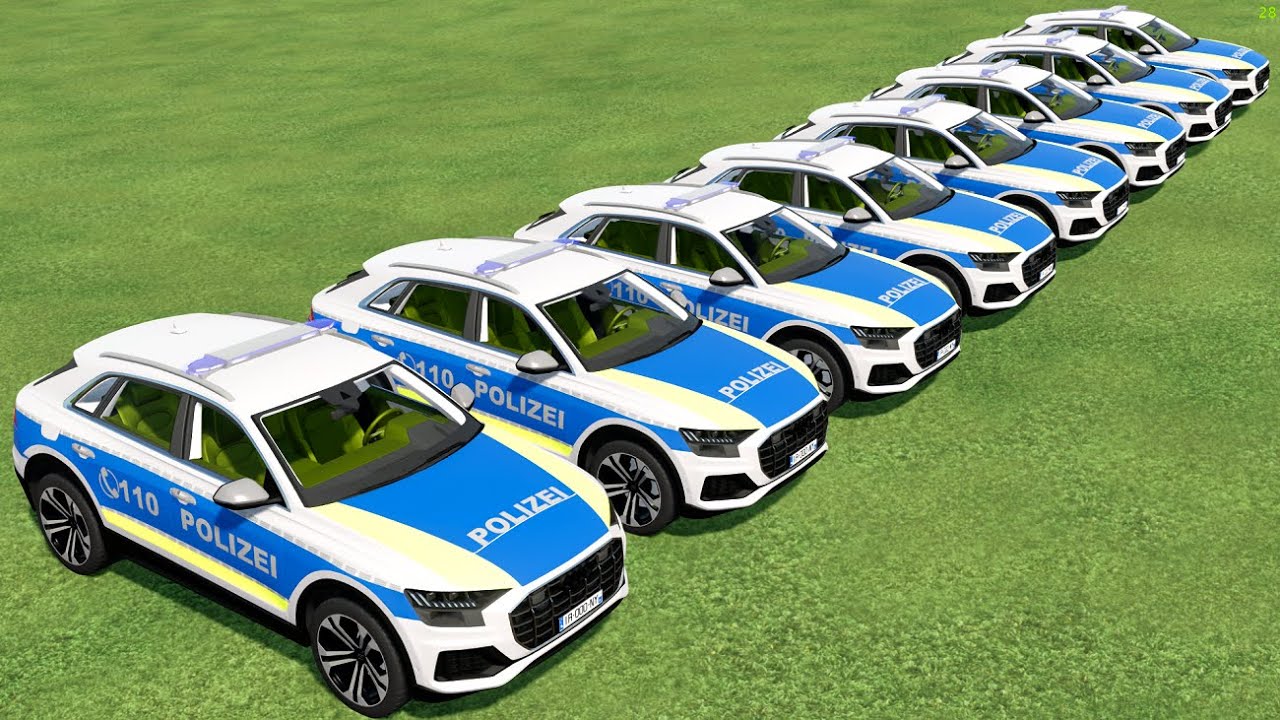 CARS OF COLORS! TRANSPORTING POLICE CARS TO COLORED GARAGE WITH LIZARD ...