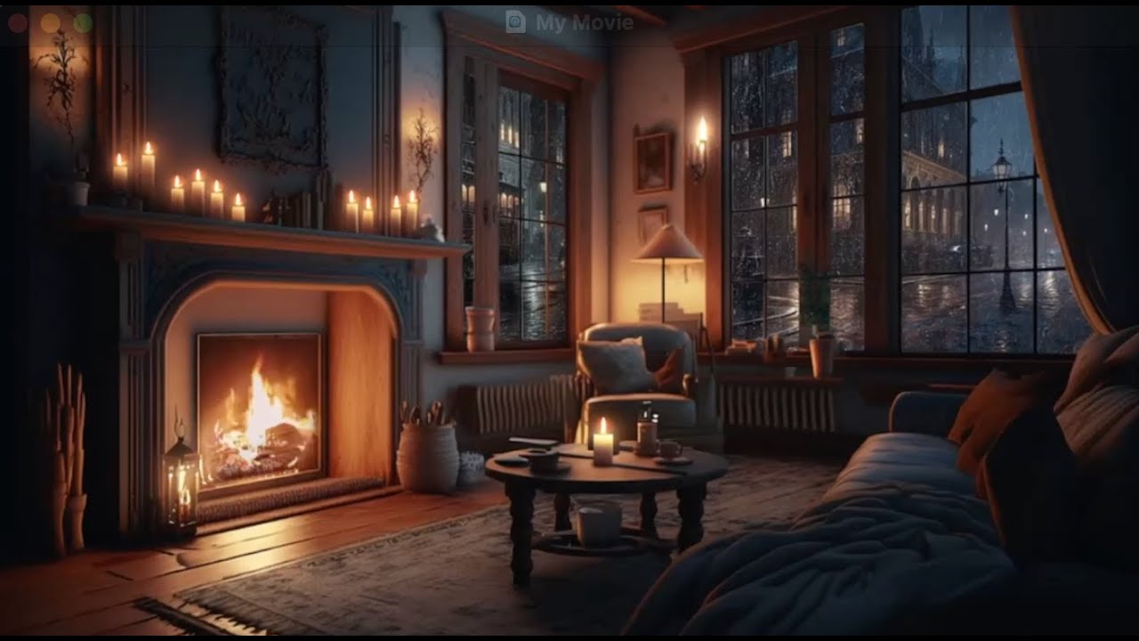 Cozy Living Room Ambience with Rain & Fireplace | Sleep, Relax, and ...