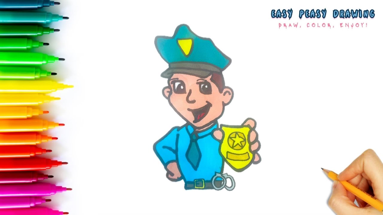 How To Draw Police Officer for Kids | Step by Step Drawing Tutorial ...