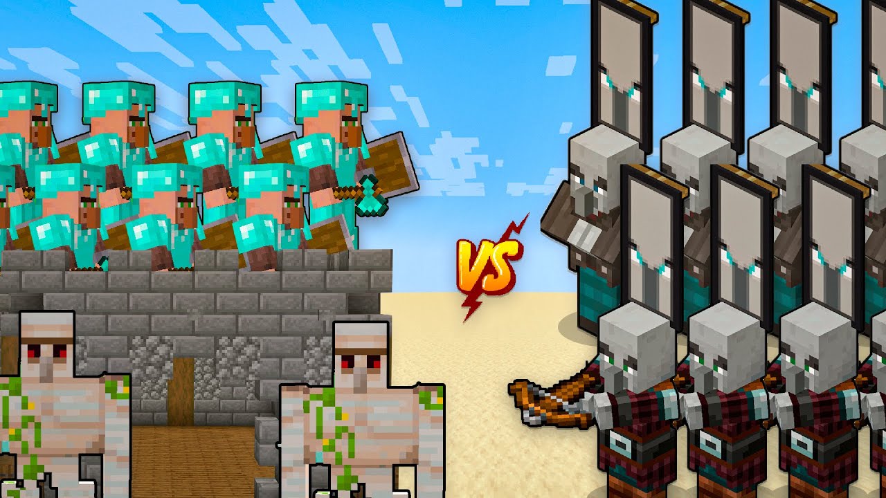 Minecraft - PILLAGERS VS VILLAGERS - Guard Villagers Vs Raid - YouTube