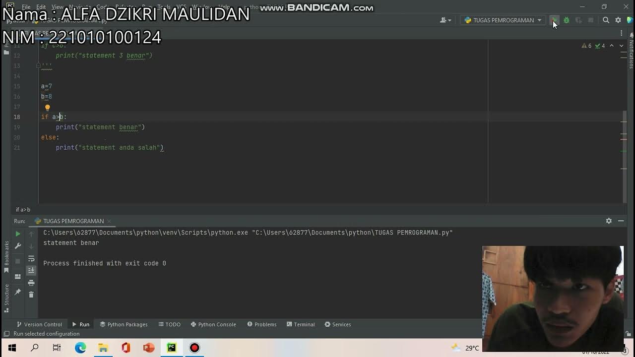 Tugas Pemrograman Belajar If Elif Else - 221010100124 - YouTube