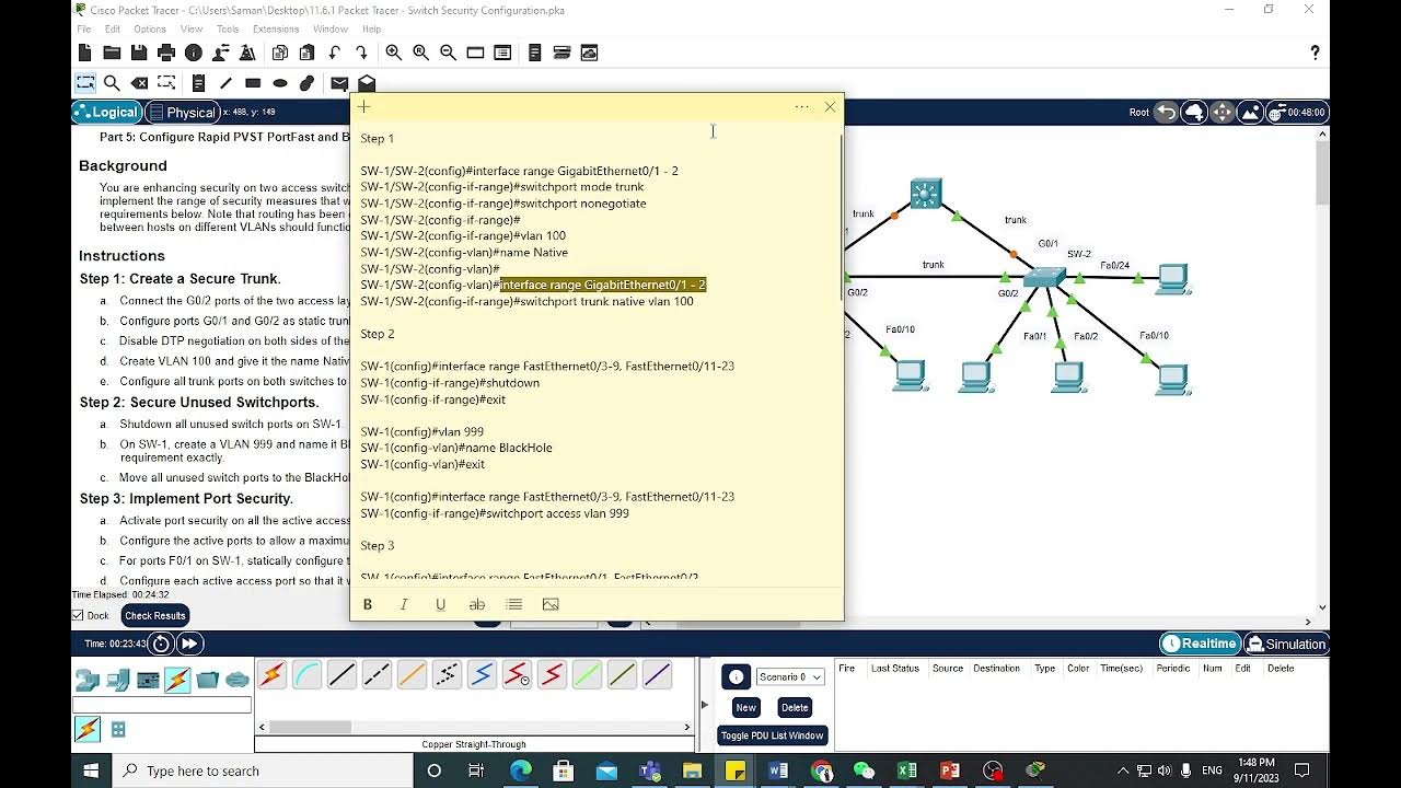 11 6 1 Packet Tracer Switch Security Configuration Youtube