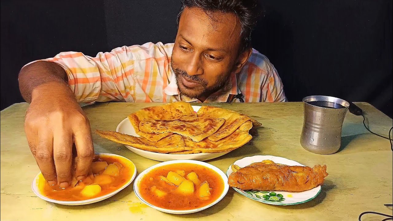 asmr eating paratha with aloo sabji | Paratha eating show | bengali ...