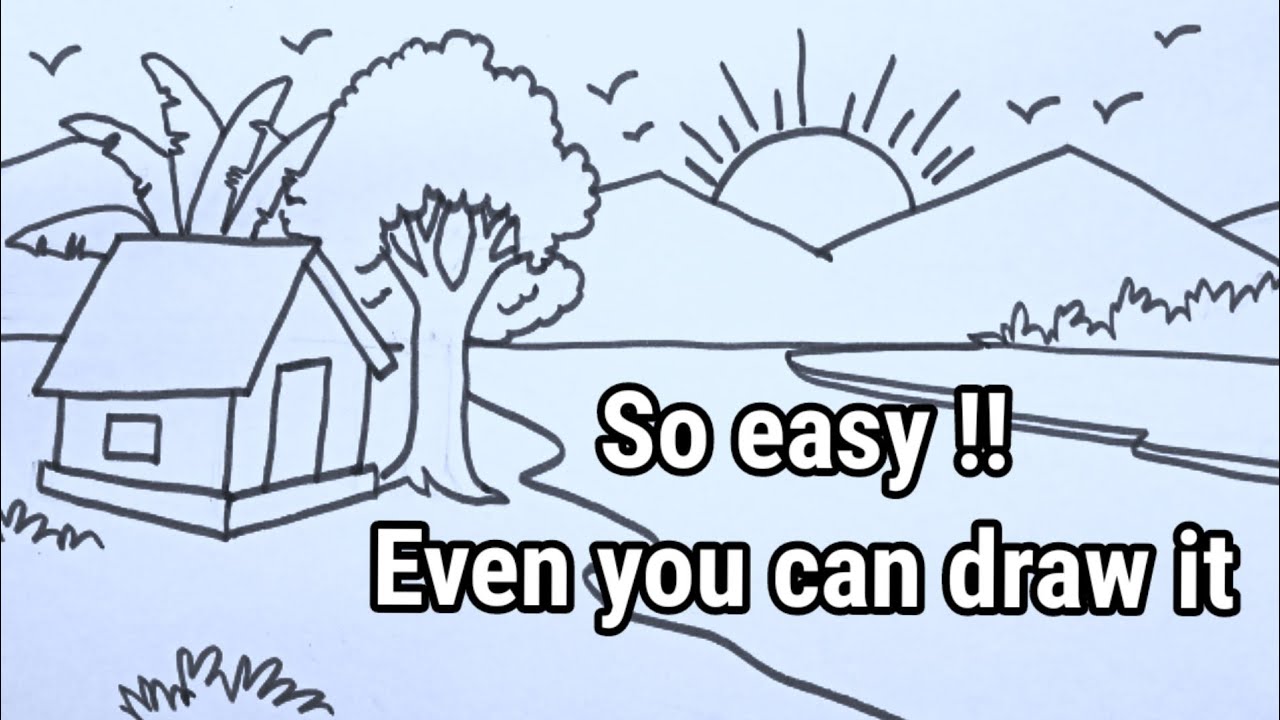 How to draw very easy and beautiful scenery for beginners | Simple ...