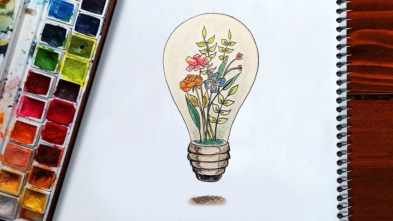 lightbulb and floral art | light bulb drawing - YouTube