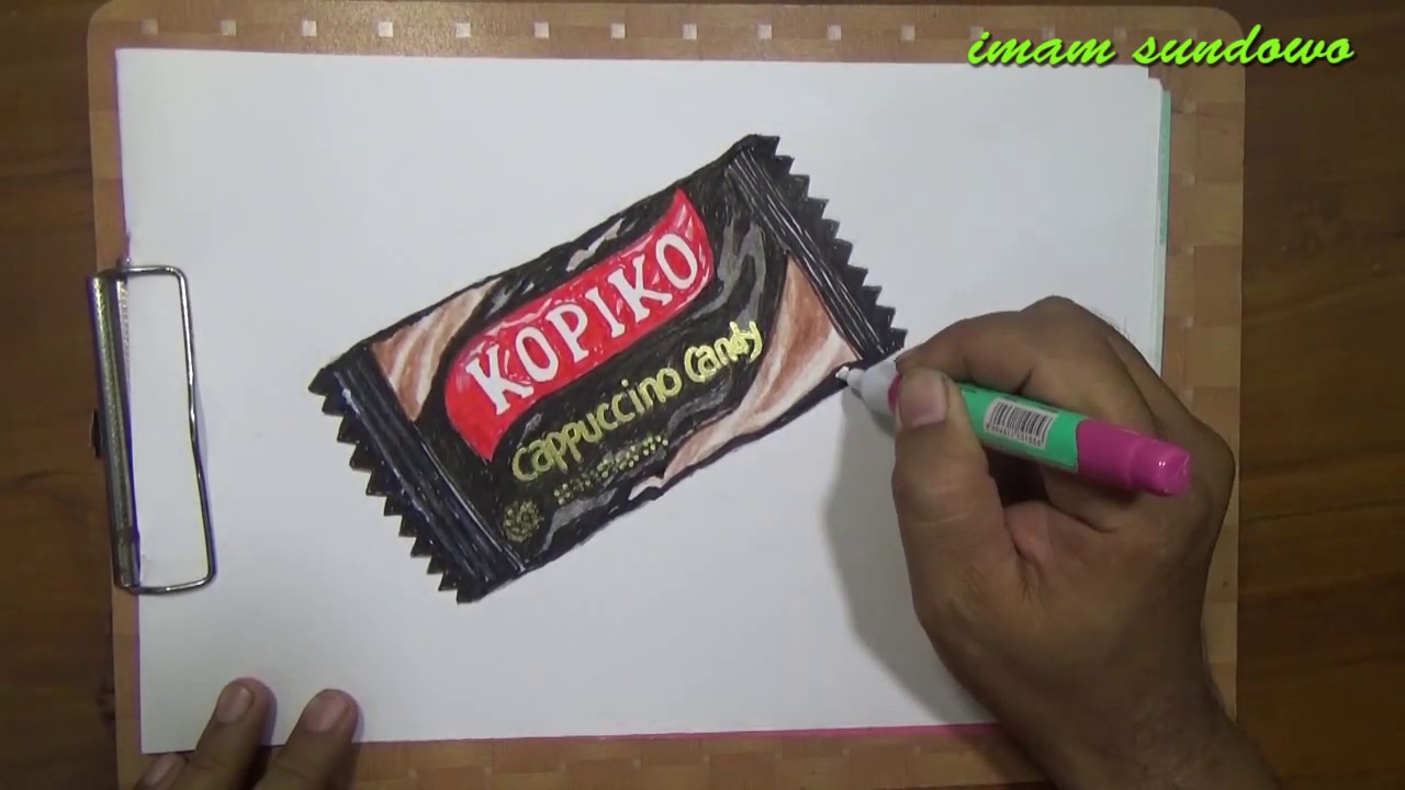 Cara menggambar 3D permen kopiko #How to Draw 3D kopiko candy# - YouTube