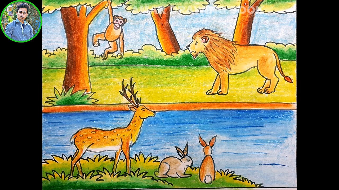 How to draw forest scenery step by step | Easy forest scenery drawing ...