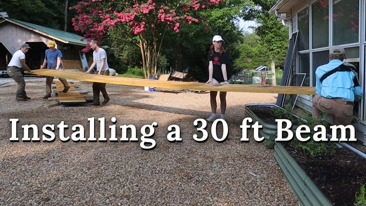 We put up the MASSIVE 30 ft Beam // 1930s farmhouse renovation - YouTube
