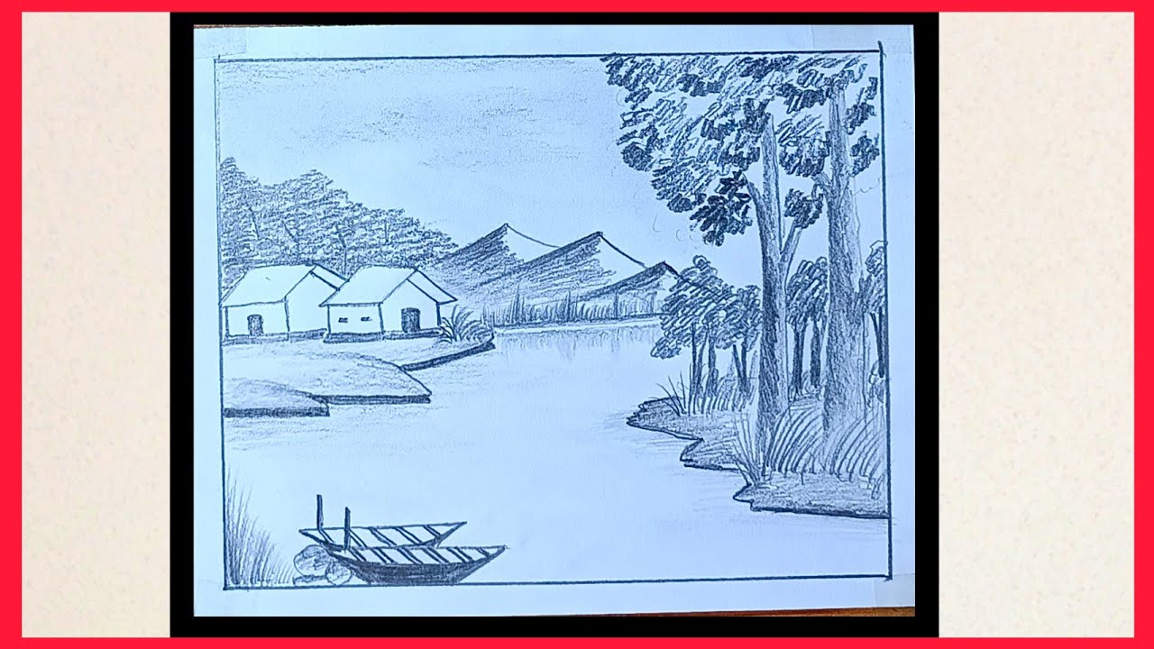 how to draw village scenery / step by step very easy drawing whit ...