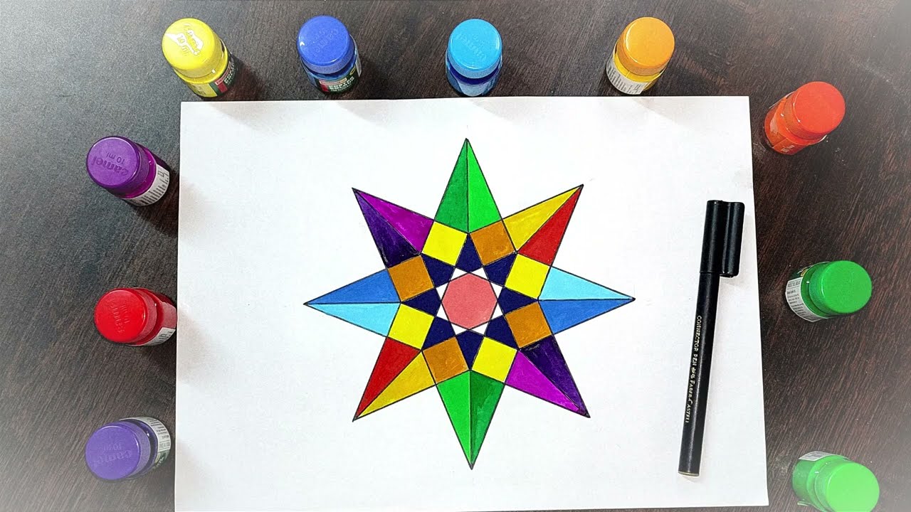Eight Point Star Pattern || How to Draw Star Pattern Step By Step by ...