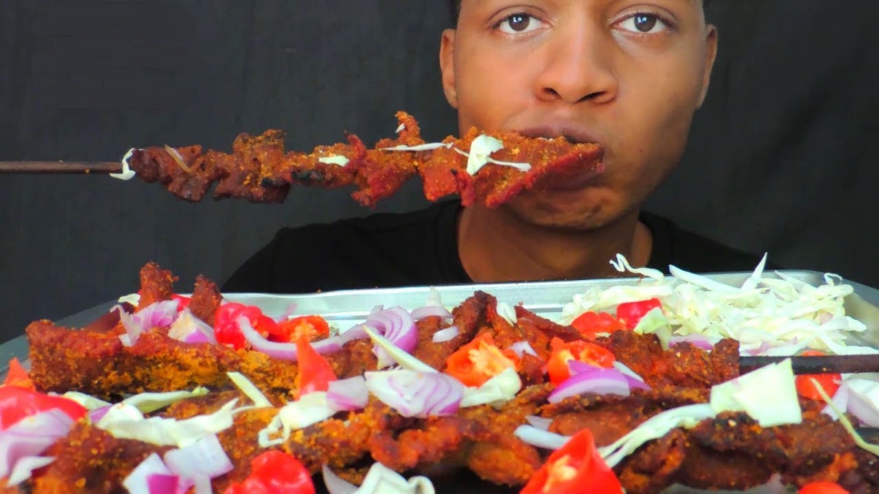 ASMR AFRICAN EATING NIGERIAN SUYA\ BEEF JERKY (No talking) eating ...